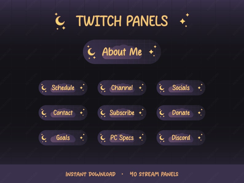40 Moon Night Twitch Panels for Stream | Stream Panels | Bundle ...