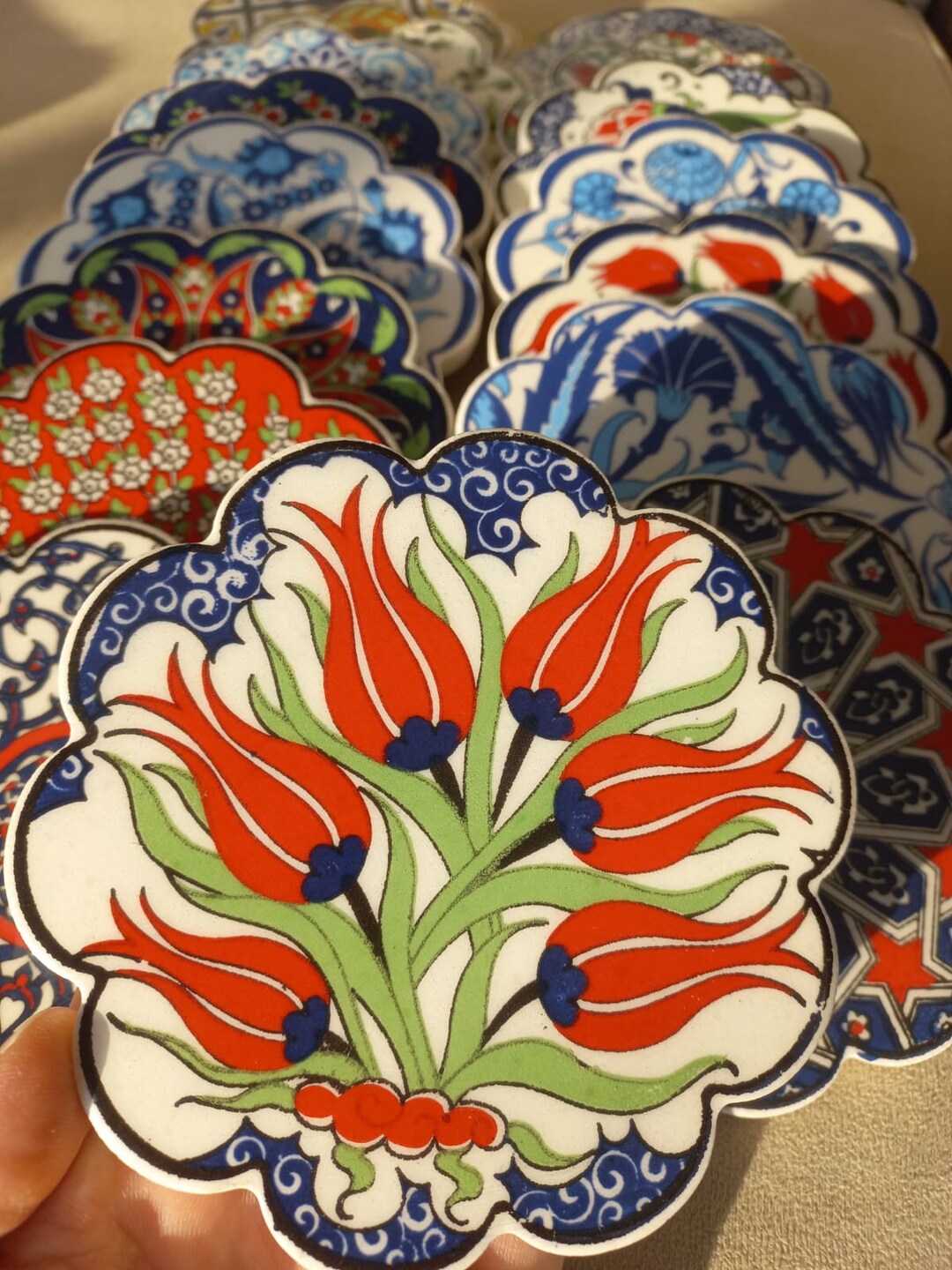 Blue Tile Stone Drink Coasters, Mexican Talavera, Moroccan Tile, Tile ...