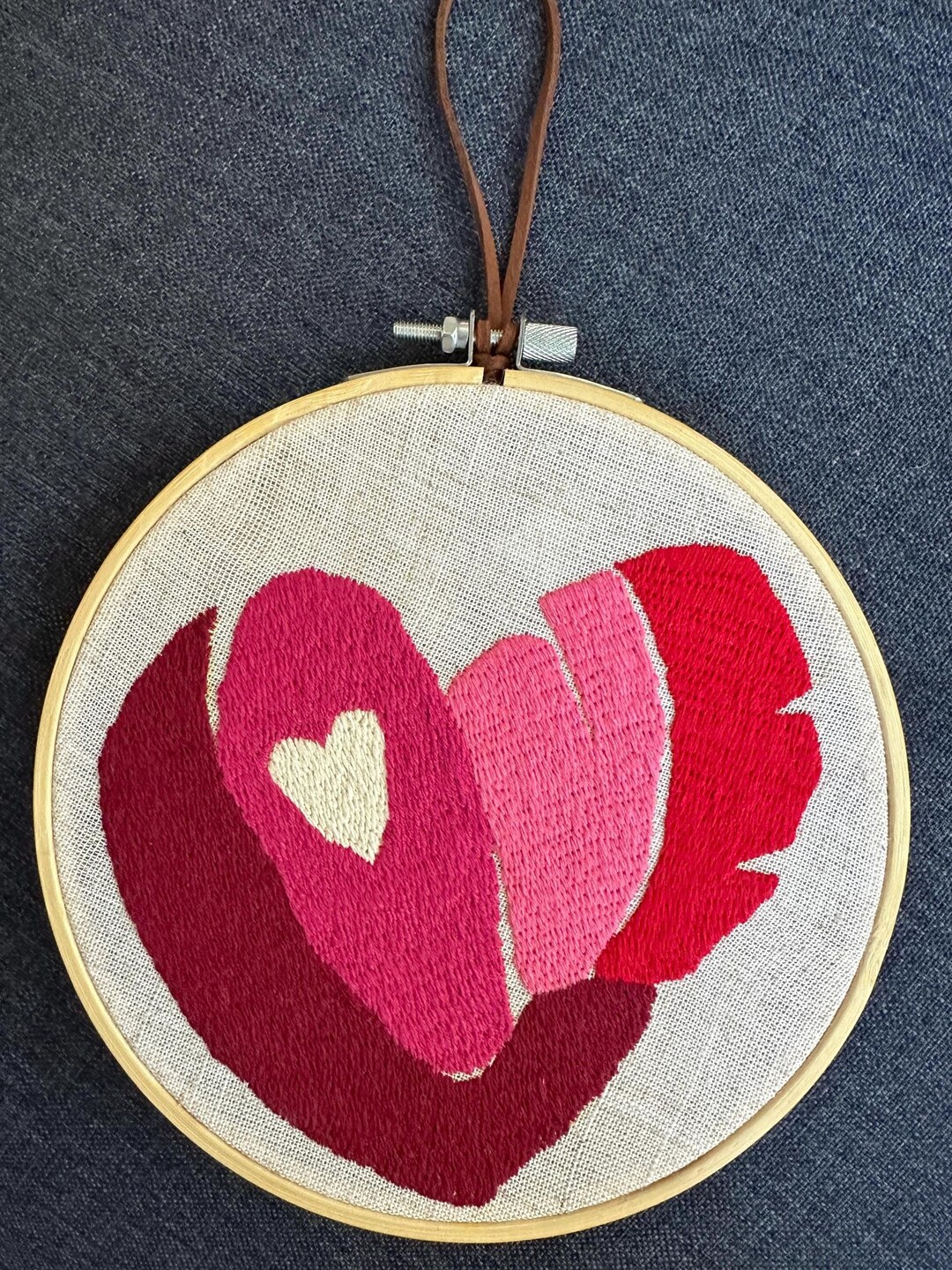 Love Text in Heart Shape 6 Inch Hand Embroidery in Wooden Hoop With ...