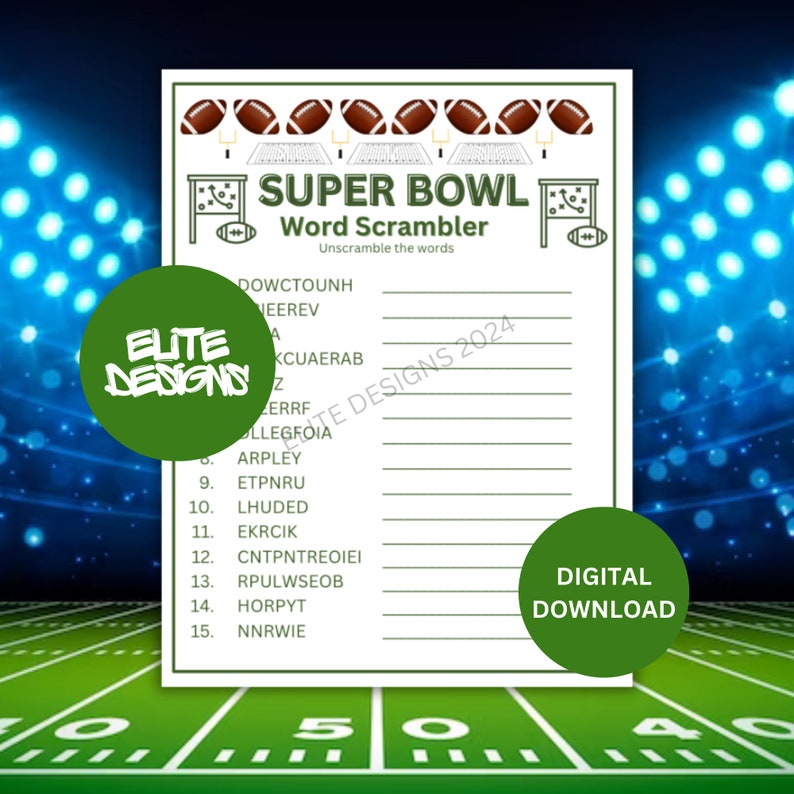 SUPER BOWL Word Scramble Game, Word Unscramble Party Game, Fun Football ...