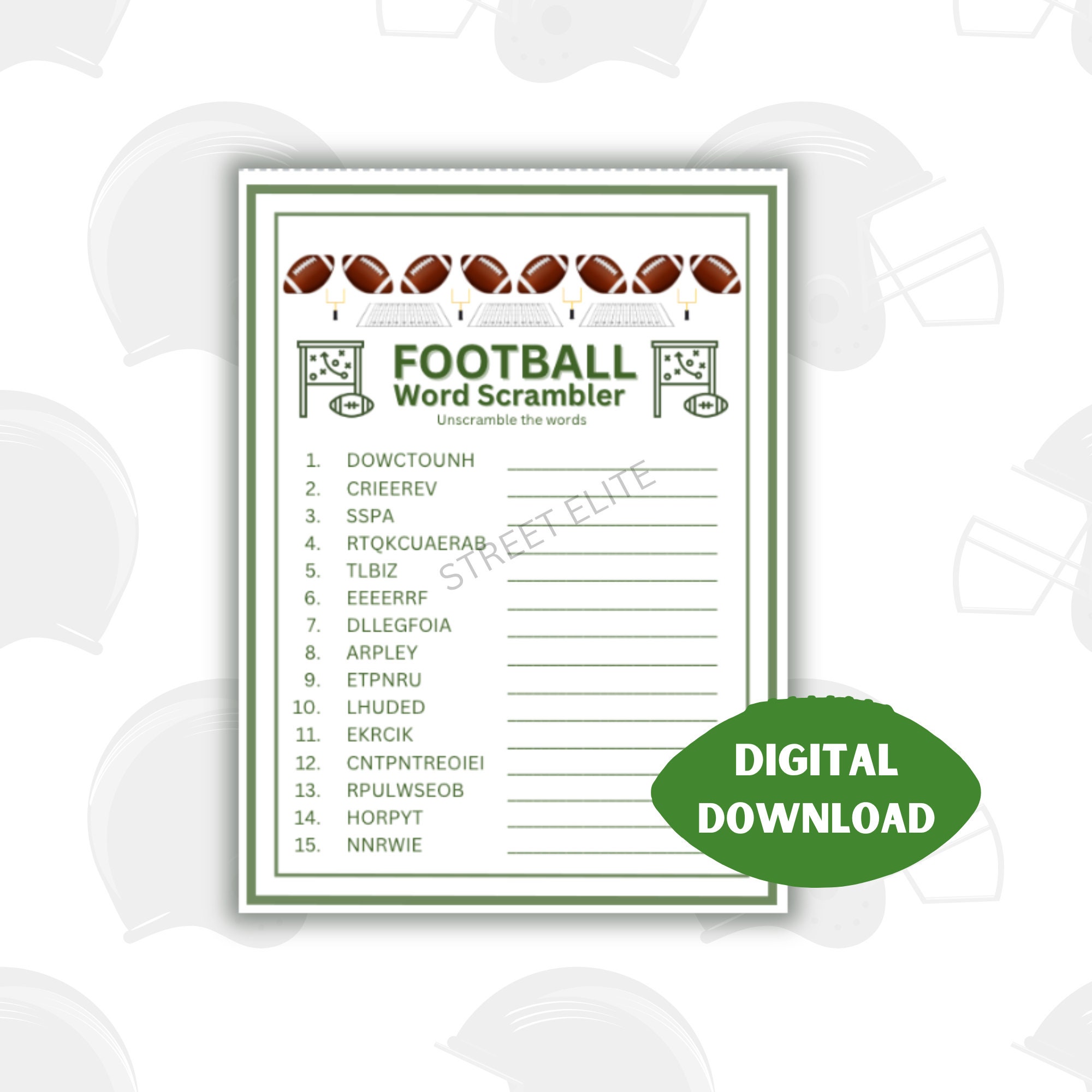 FOOTBALL WORD UNSCRAMBLE Game, Unscramble Word Activity Game, Football ...