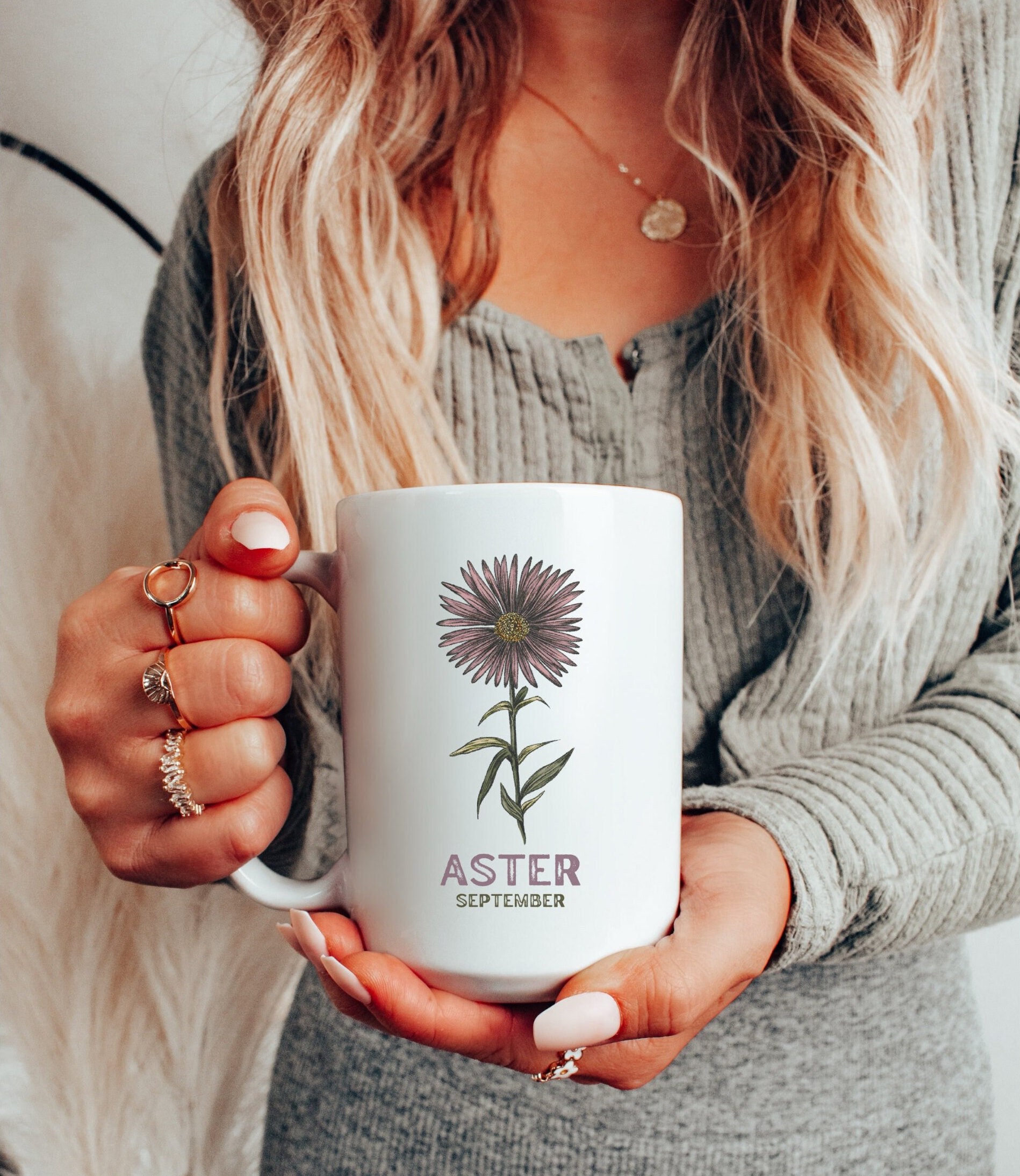 Birth Flower Mug, Birth Flower Print, Birth Month Flower Mug, Aster Mug, Botanical Mug ...