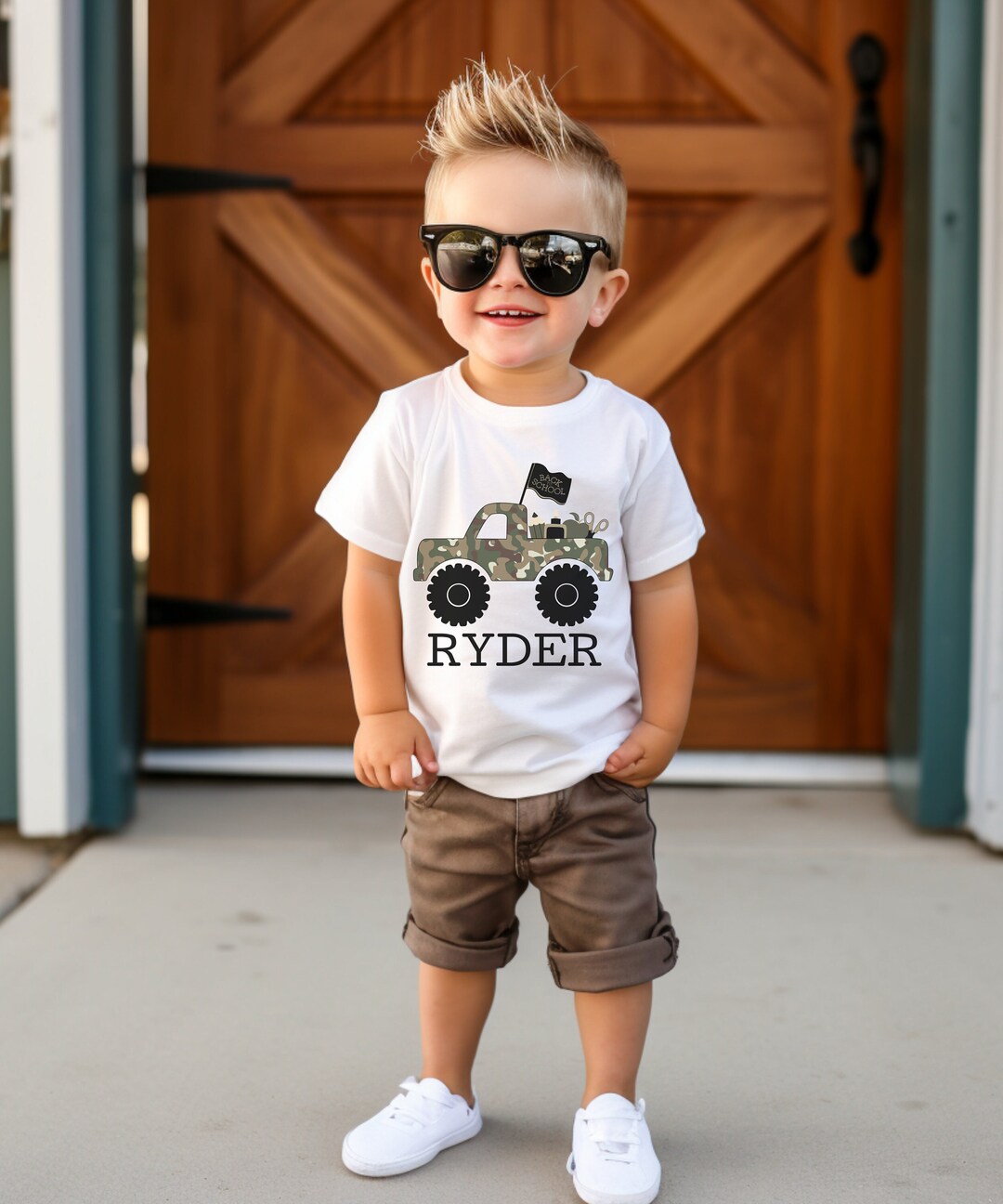 Personalized Camo Boys Back to School Shirt - Monster Truck Name Tee ...