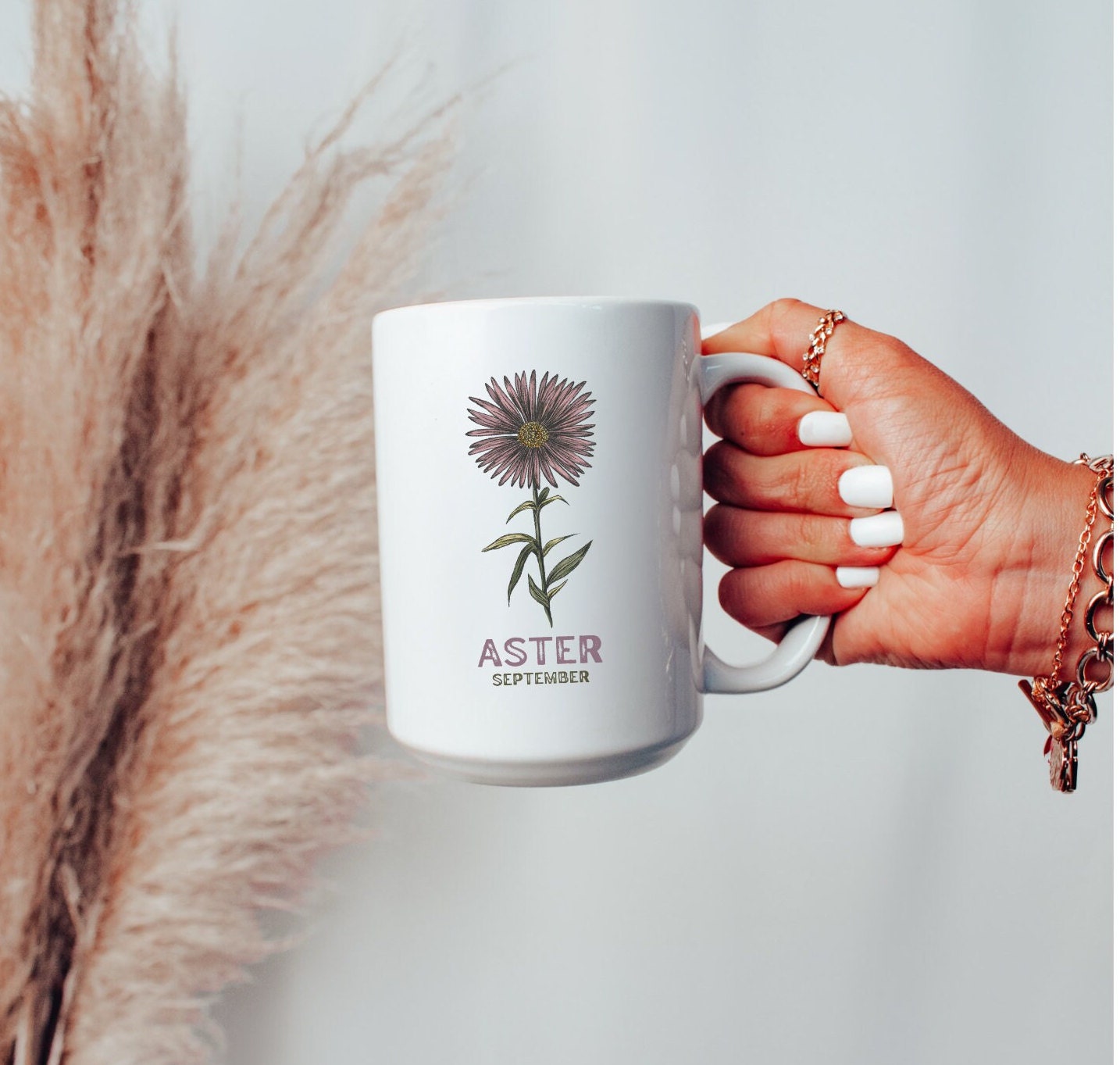 Birth Flower Mug, Birth Flower Print, Birth Month Flower Mug, Aster Mug, Botanical Mug ...