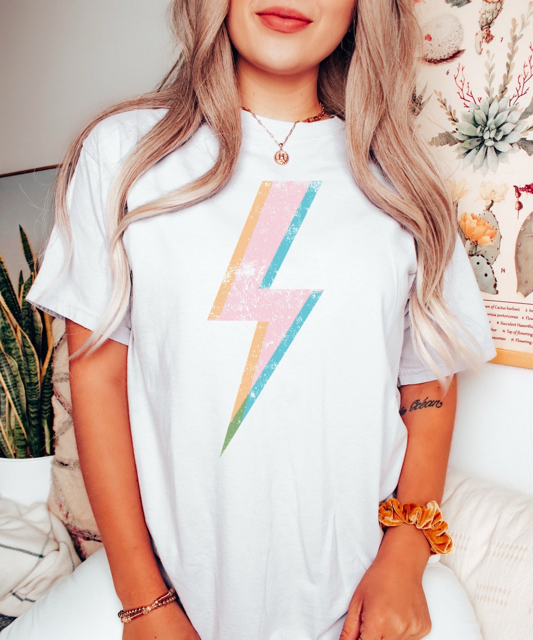 Edgy Lightning Bolt Tee - Vintage Grunge Style Shirt, Comfort Colors ...