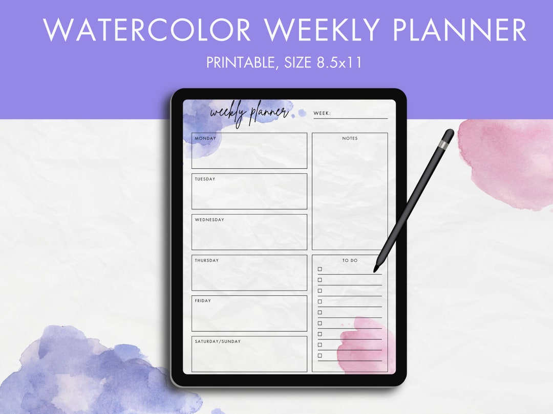 Minimalist Watercolor Weekly Planner - Plan Your Week Creatively - Etsy