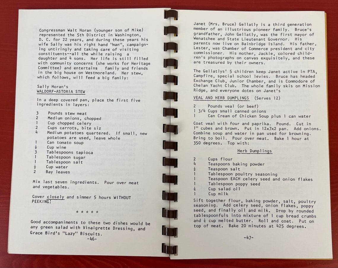 Vintage Columbia River Cook Book, Early 1970s Wenatchee Valley/central ...