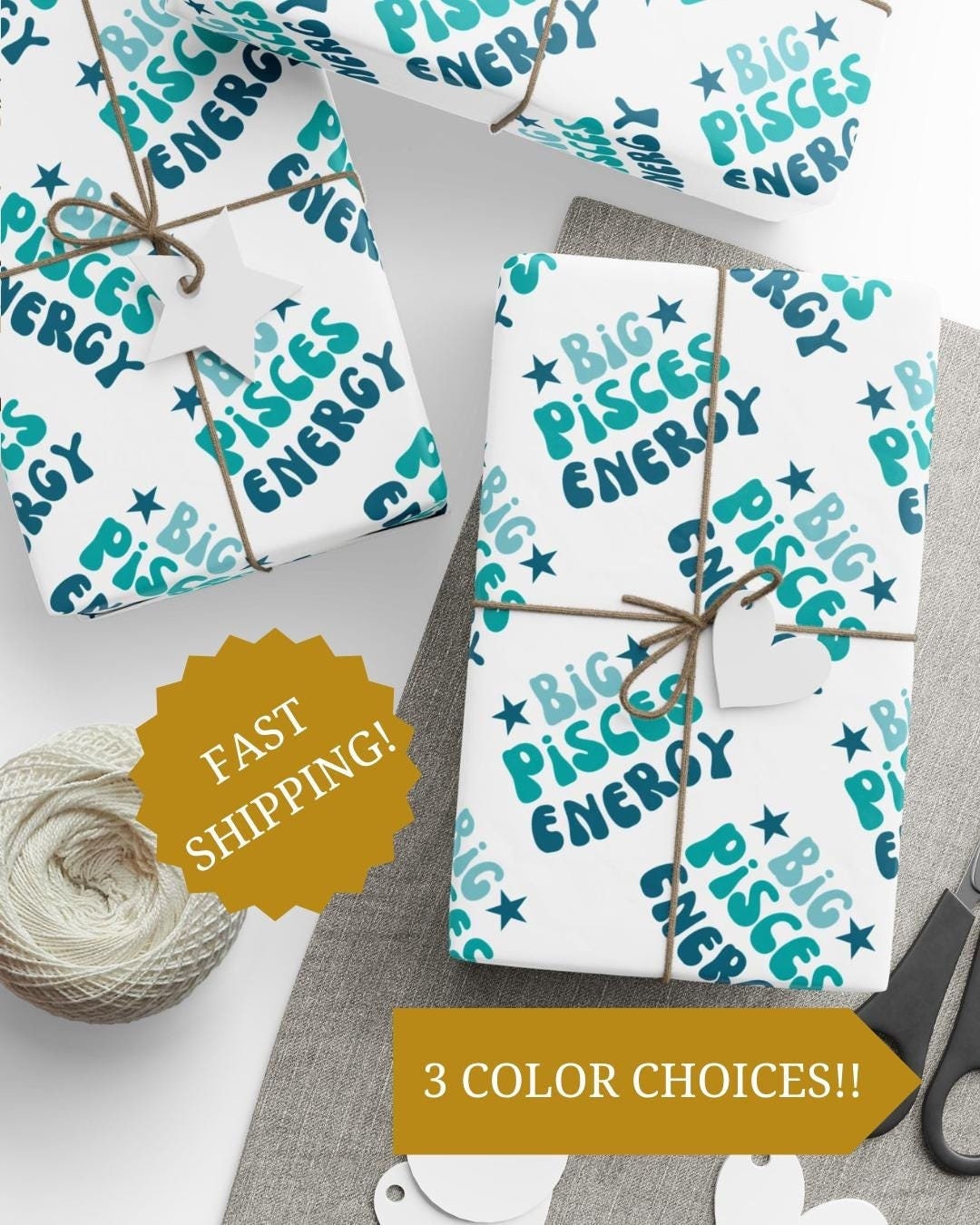 Pisces Zodiac Wrapping Paper: "big Pisces Energy" Design - Etsy
