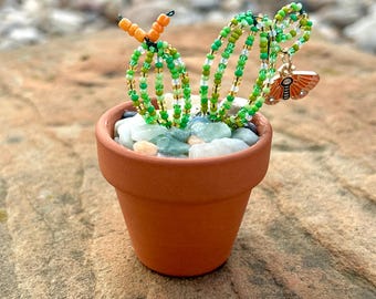 Mini Beaded Succulent Magnet: Terracotta Pot, Butterfly Accent - Etsy