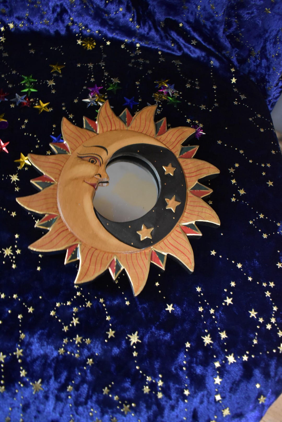 Whimsigoth Moon and Sun Face Mirror: Celestial Wood Home Decor - Etsy