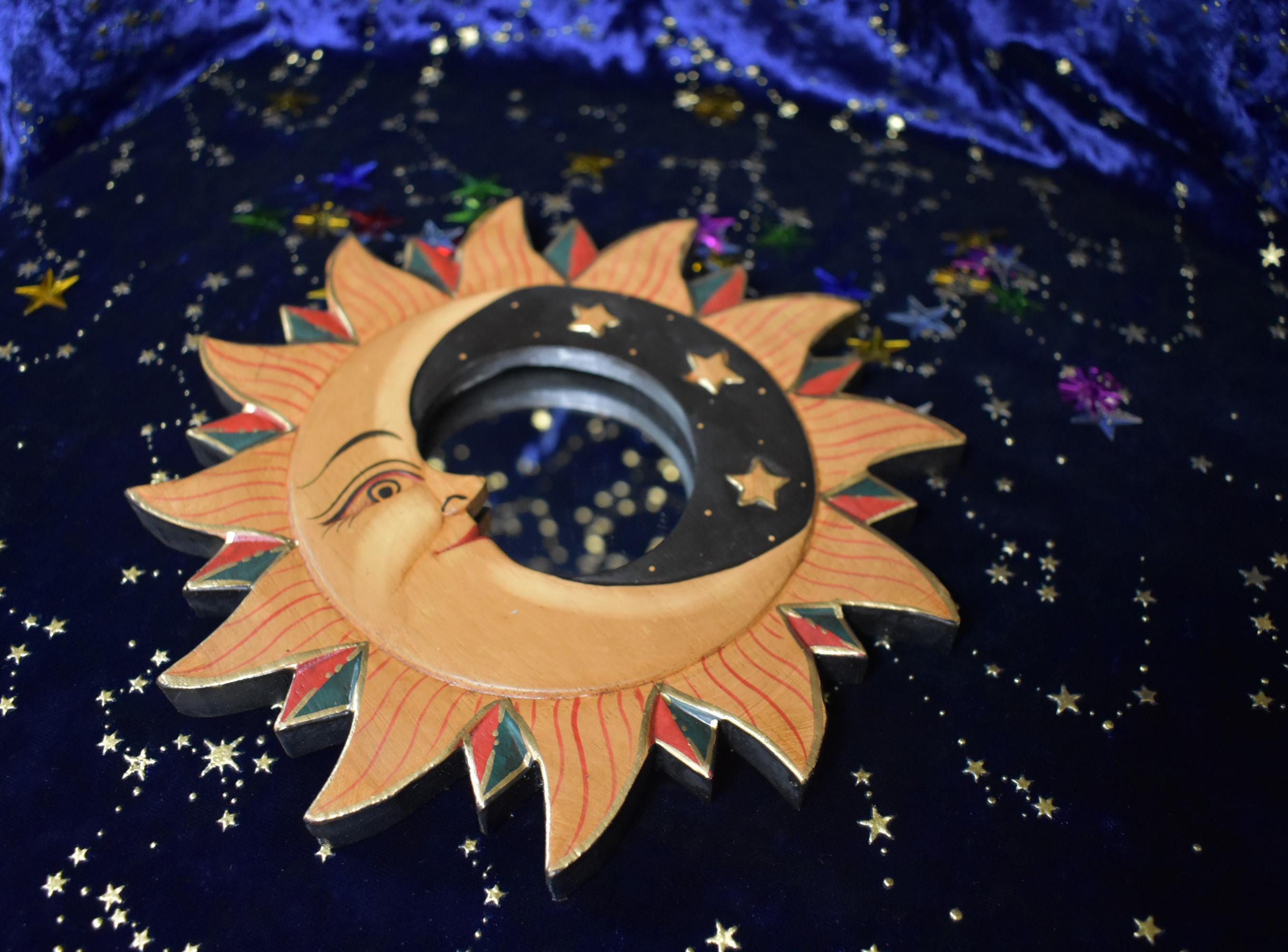 Whimsigoth Moon and Sun Face Mirror: Celestial Wood Home Decor - Etsy