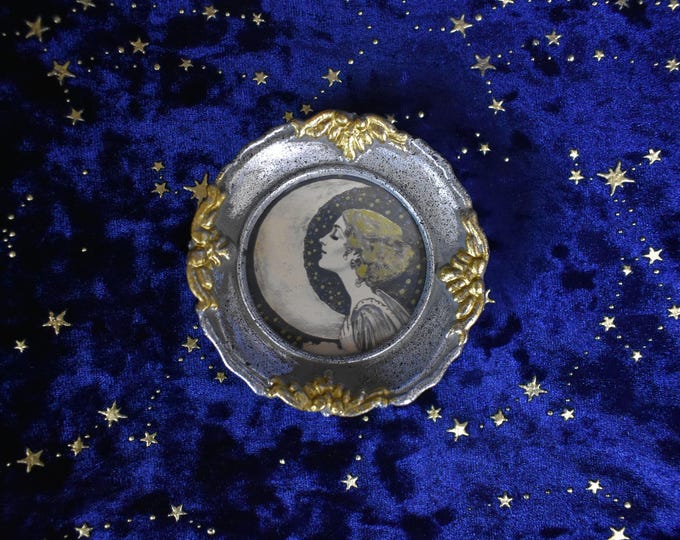 Vintage Lady and Moon Mini Picture Celestial Gold Silver Frame - Etsy