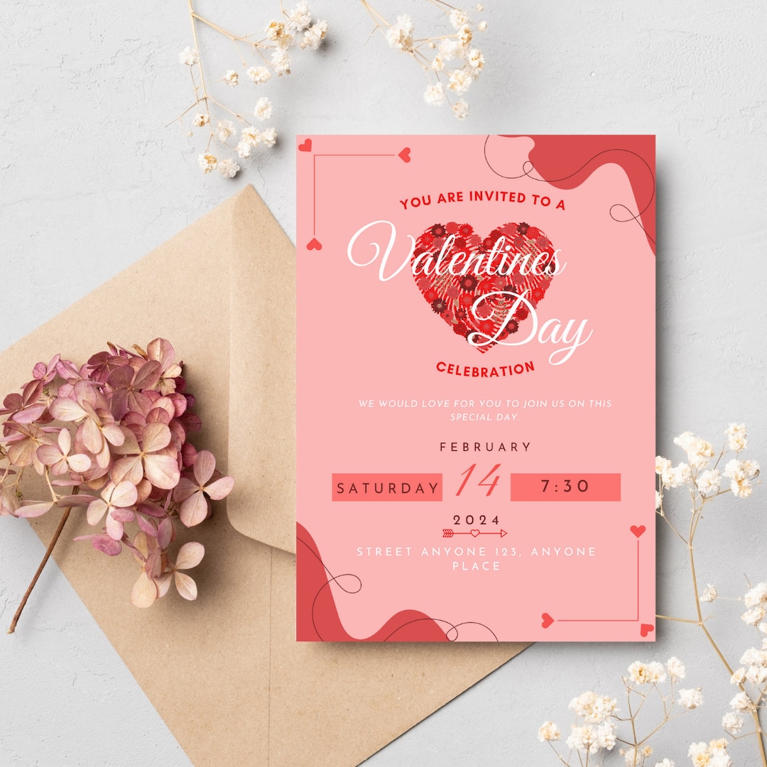 Editable Valentines Day Party Invitation, Happy Valentines Day, Canva ...