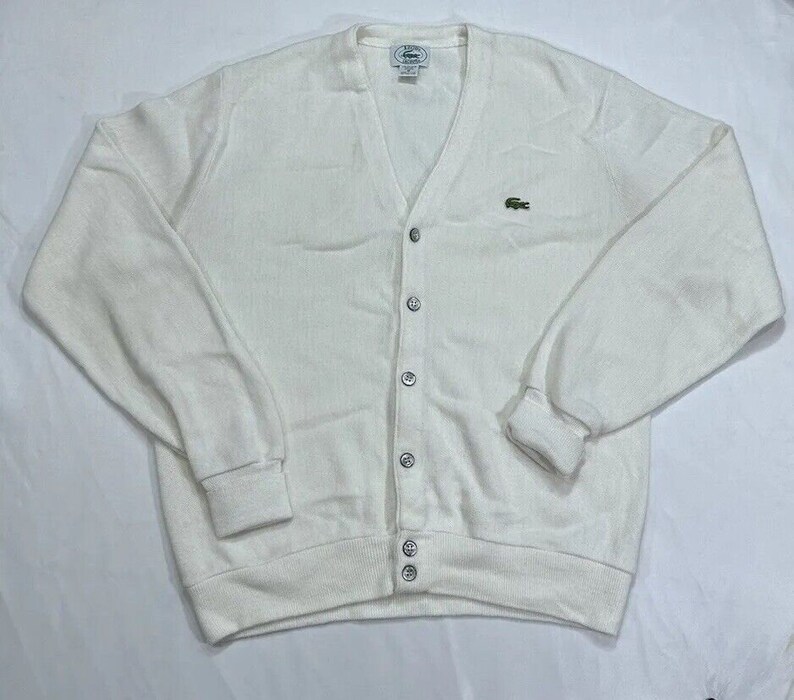 Vintage Mens Izod Lacoste Cardigan Medium Sweater Orlon Acrylic Button USA Ivory - Etsy