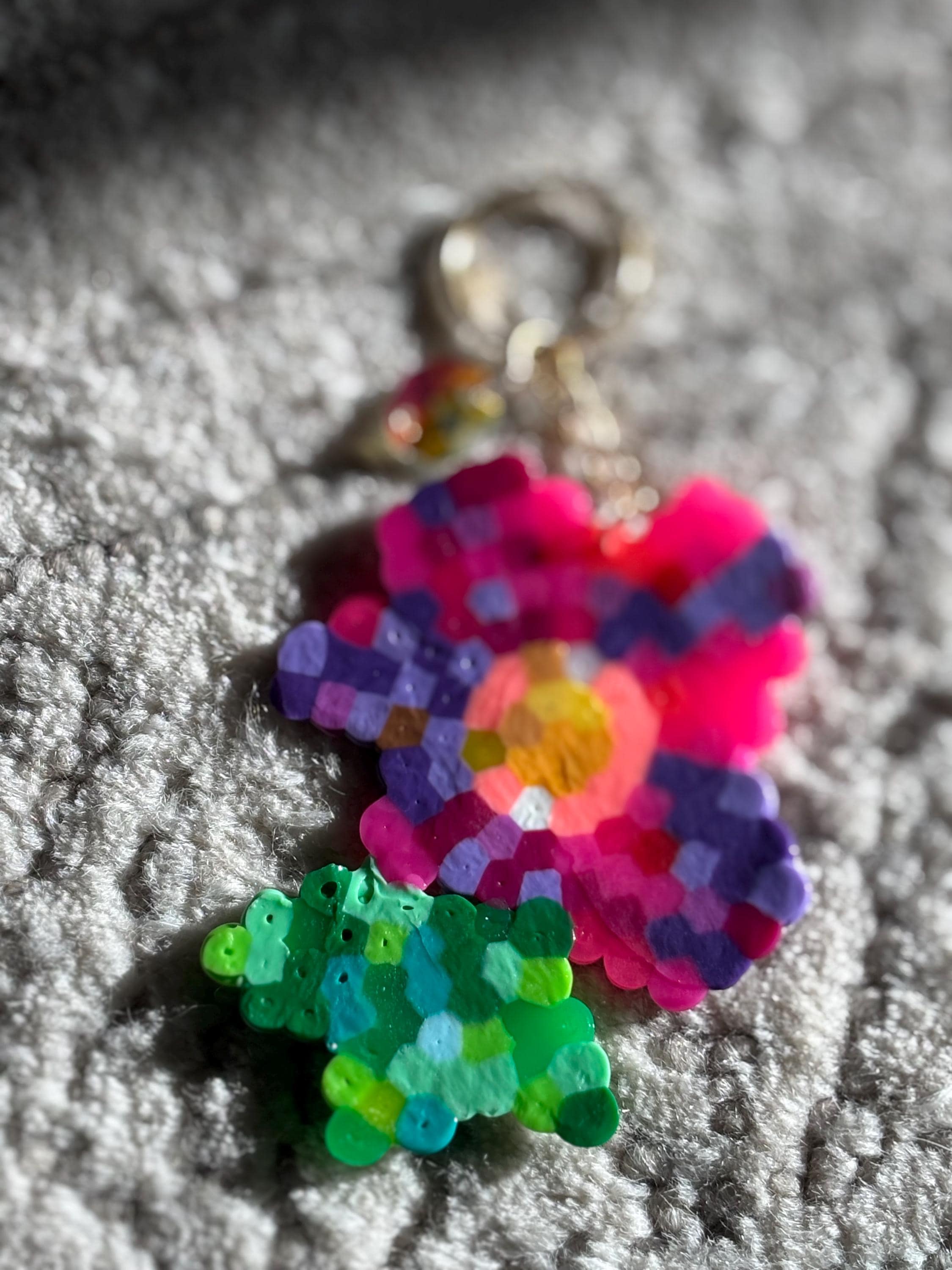 Retro Pixel Art Style Perler Bead Keychain, Melty Bead, Flower Charm ...