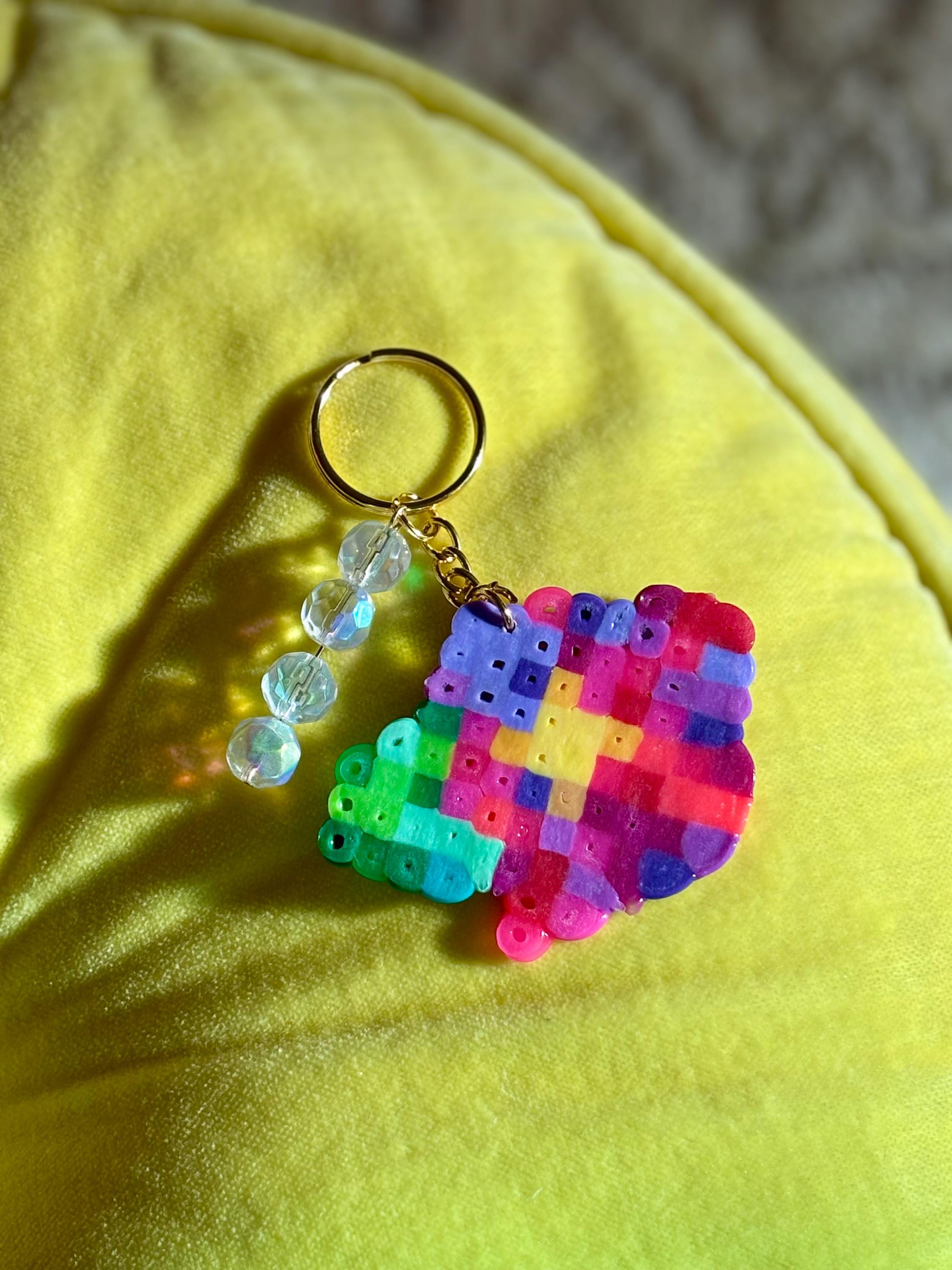 Retro Pixel Art Style Perler Bead Keychain, Melty Bead, Flower Charm ...