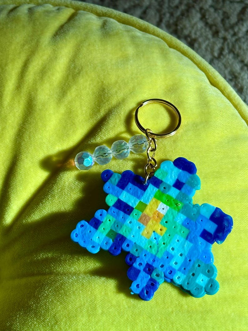 Retro Pixel Art Style Perler Bead Keychain, Melty Bead, Flower Charm ...