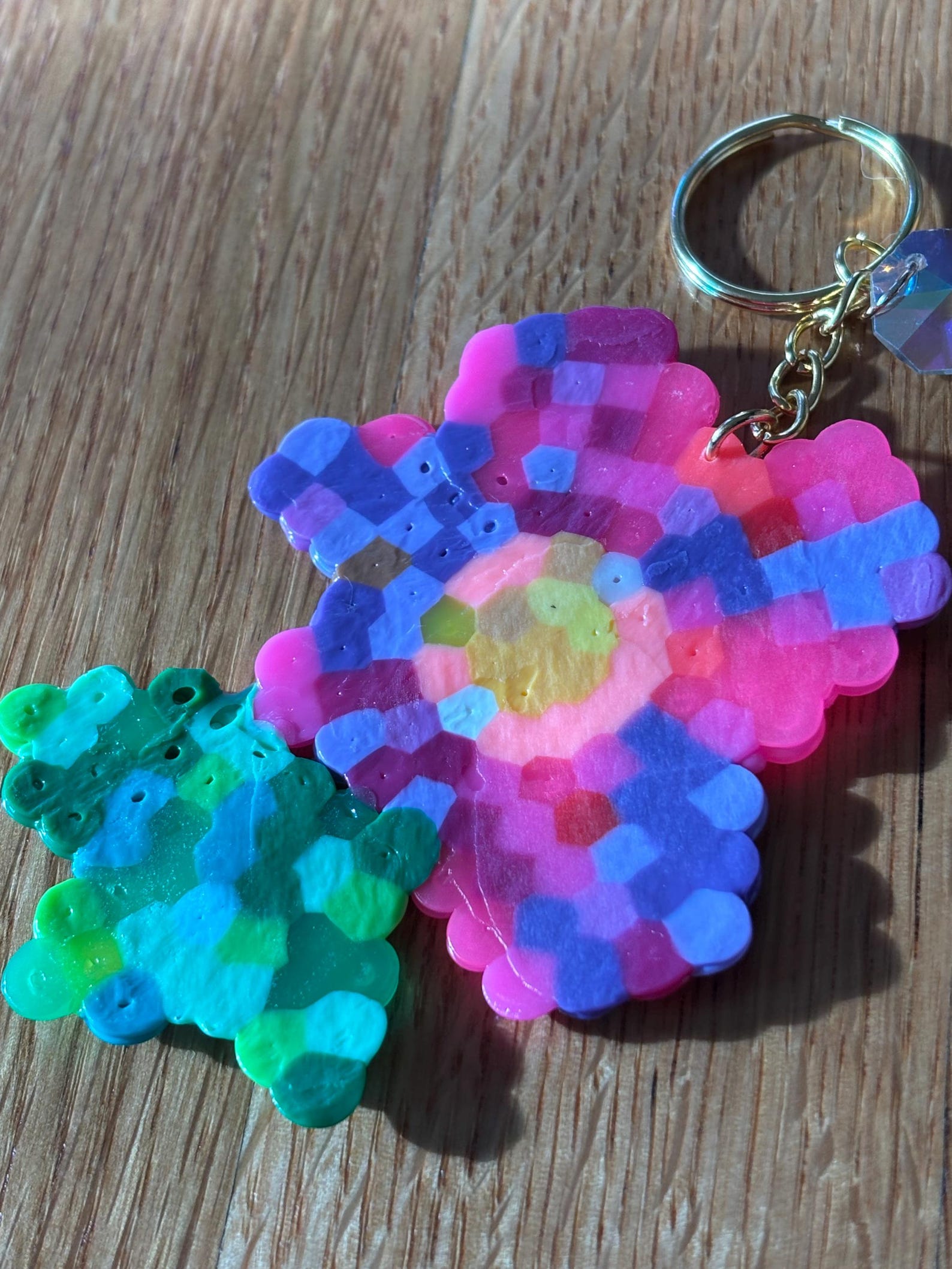 Retro Pixel Art Style Perler Bead Keychain, Melty Bead, Flower Charm ...