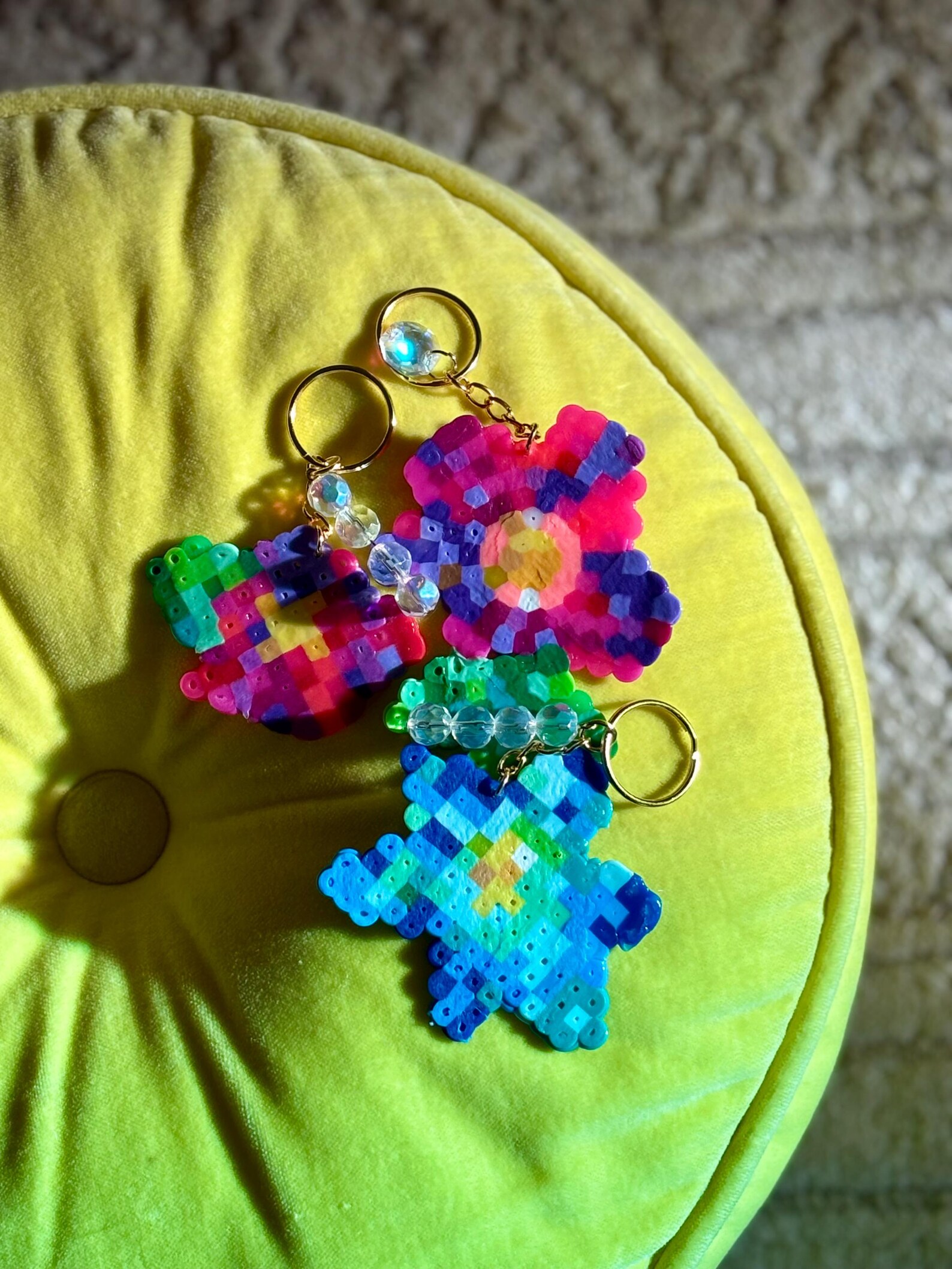 Retro Pixel Art Style Perler Bead Keychain, Melty Bead, Flower Charm ...