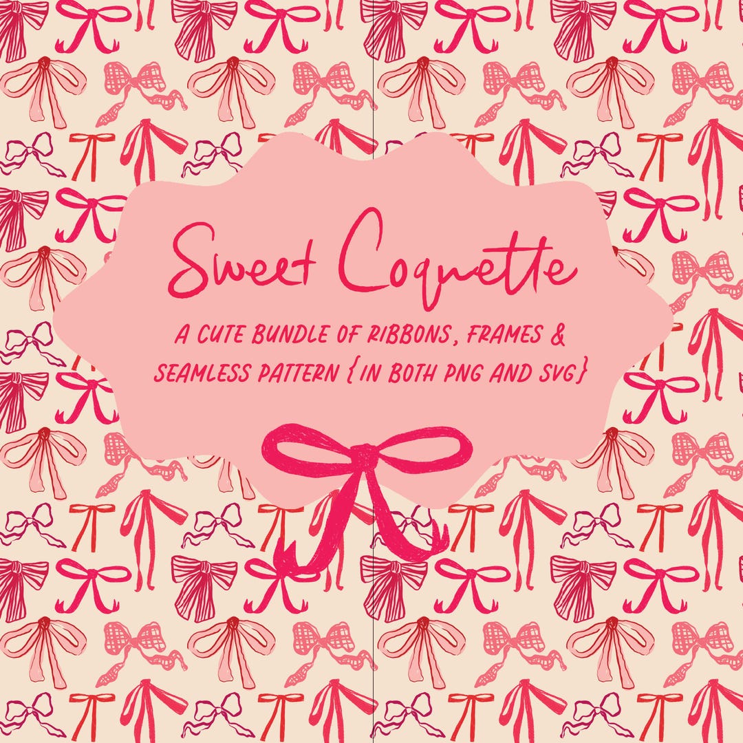 Coquette Bows Clipart | Wavy Squiggle Invitation Frame | Hand-drawn ...