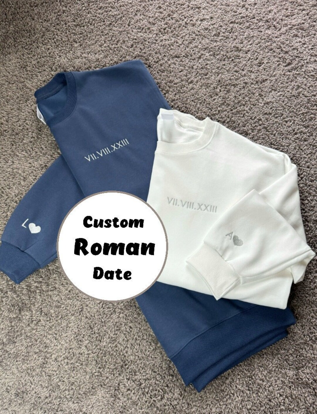Roman Numerals Custom Embroidery Sweatshirt | 100% Cotton | Couples ...