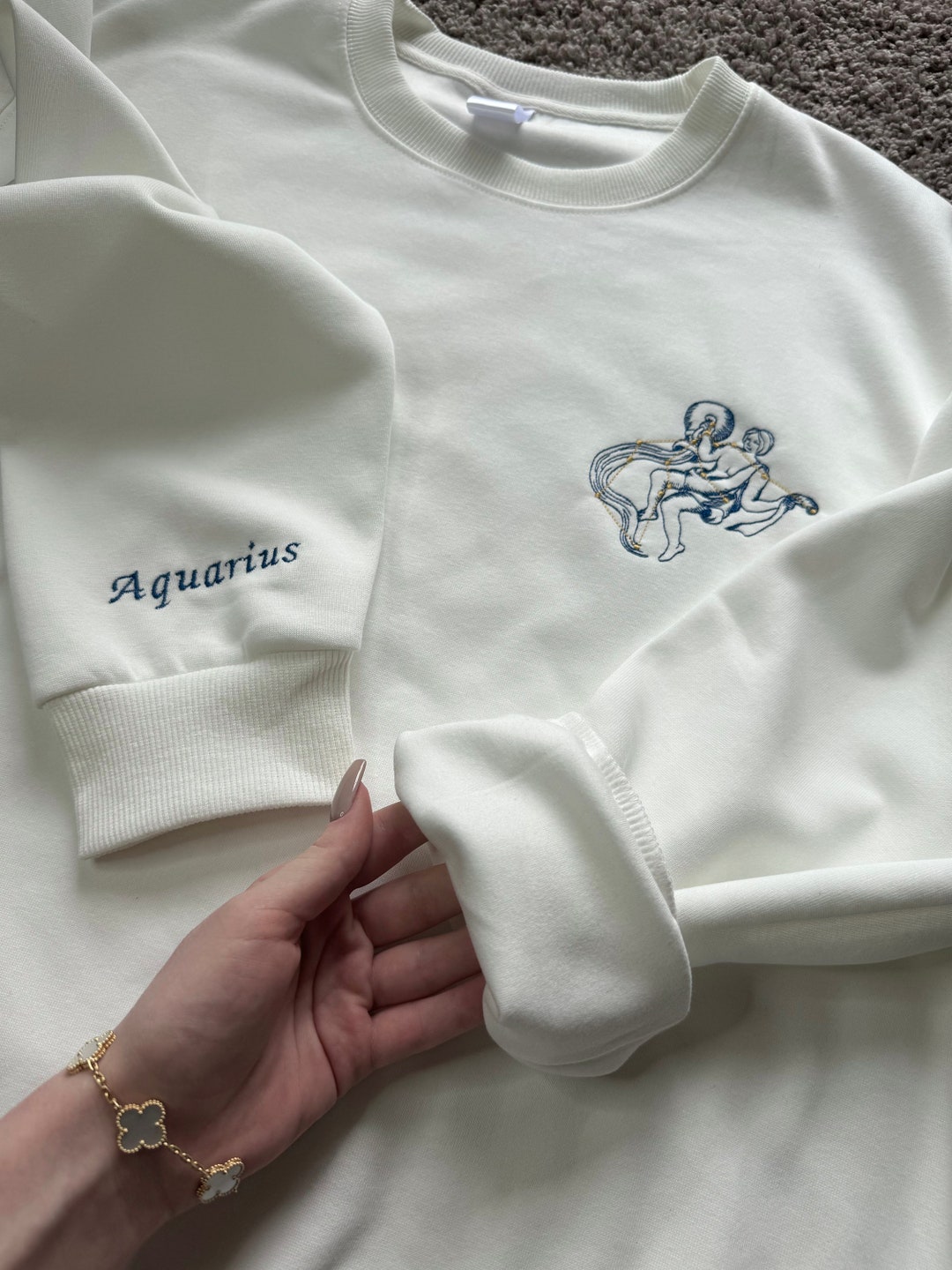 Starry Night Zodiac Embroidered Sweatshirt | Personalized Zodiac Hoodie ...