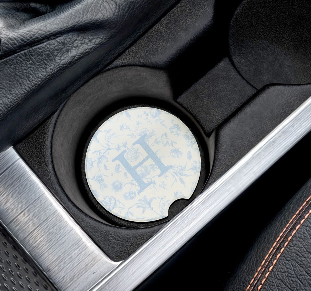 Monogram Car Coasters, Toile De Jouy Floral Coasters, Personalized Cute ...