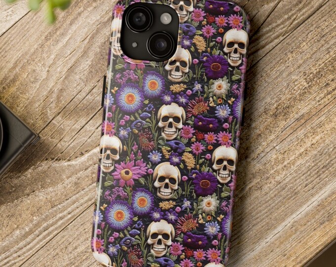 Spooks Come Out at Night Skeleton Phone Case, Embroidered Look Floral ...