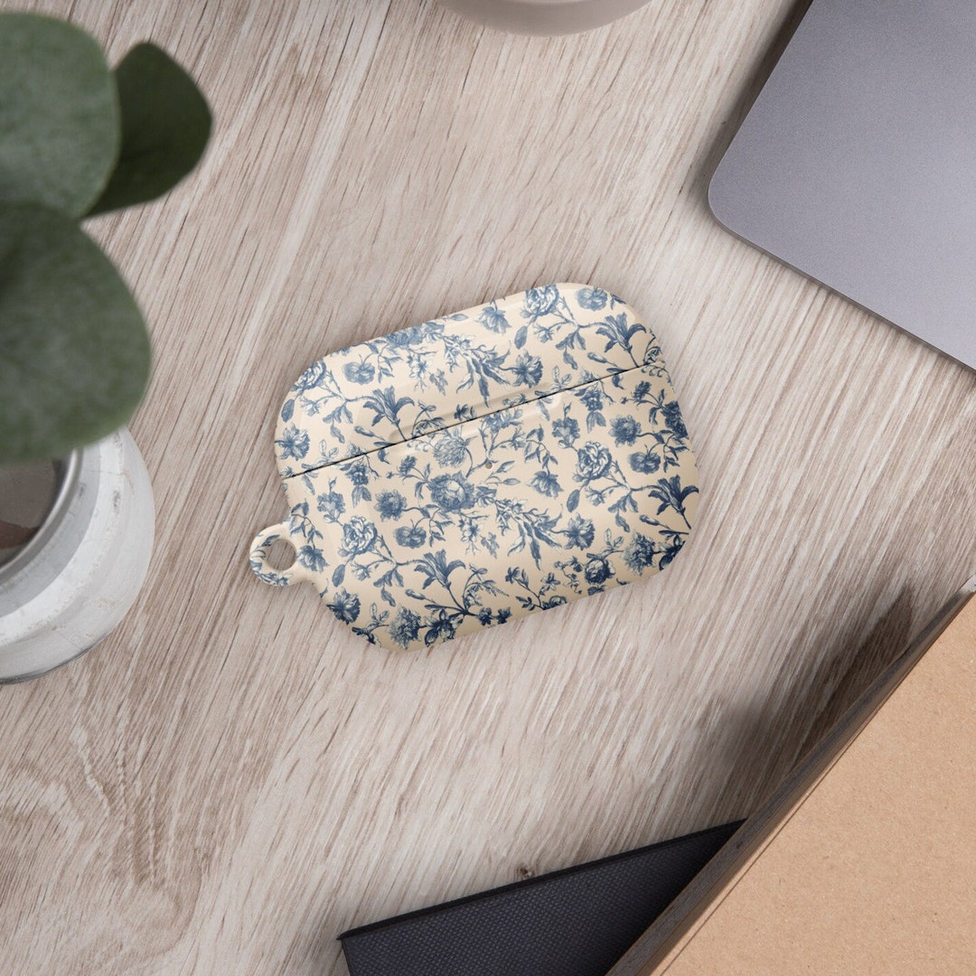 French Toile AirPod Case Blue Floral Airpods Pro With Keychain Cute ...