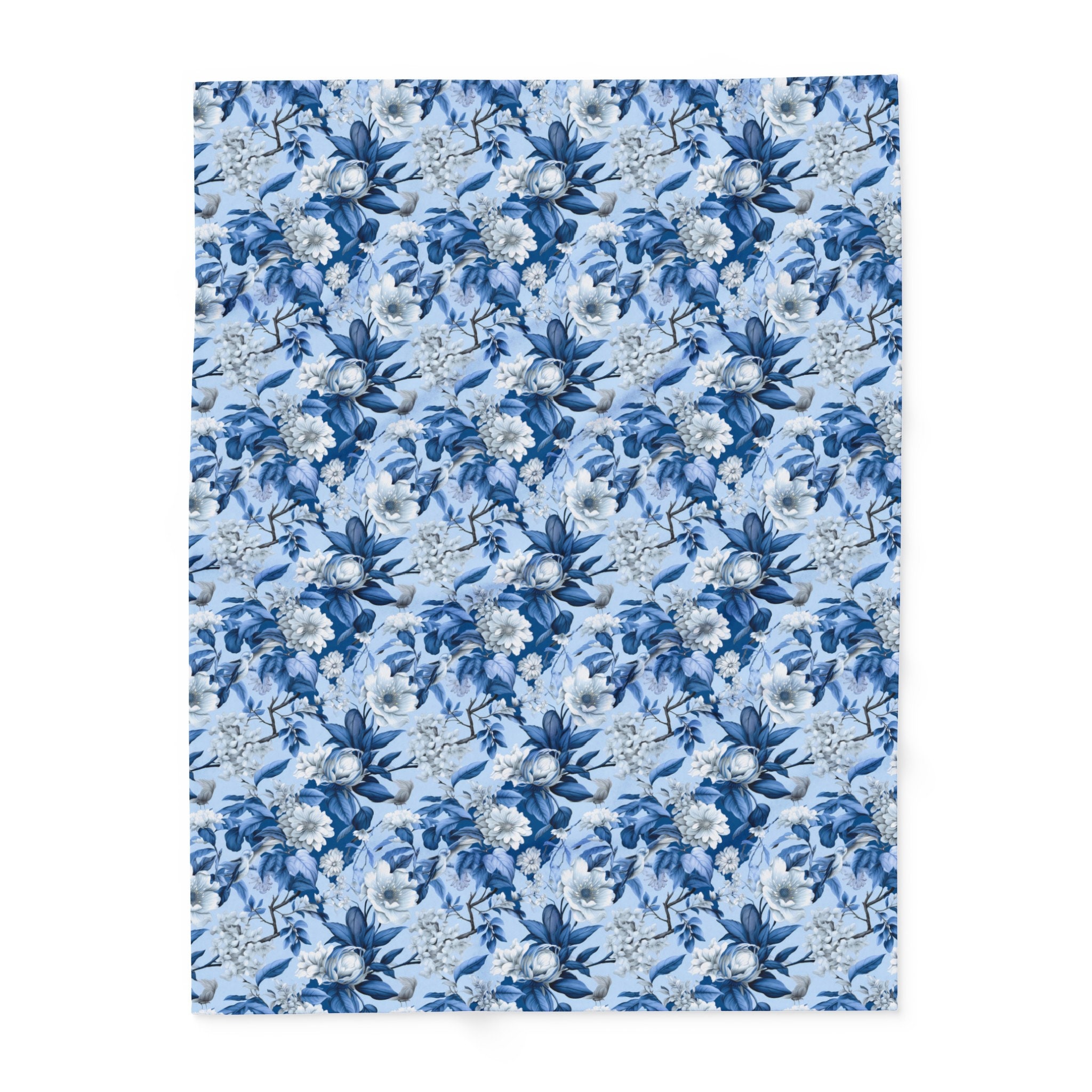 Blue Floral Chinoiserie Fleece Blanket, Blue Toile De Jouy Throw ...