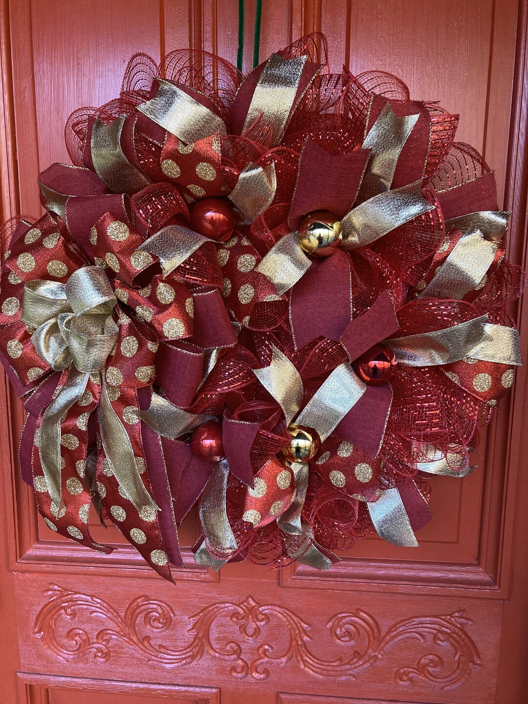 Red Wreath, Red and Gold Wreath, Christmas Wreath, Year-round Wreath ...