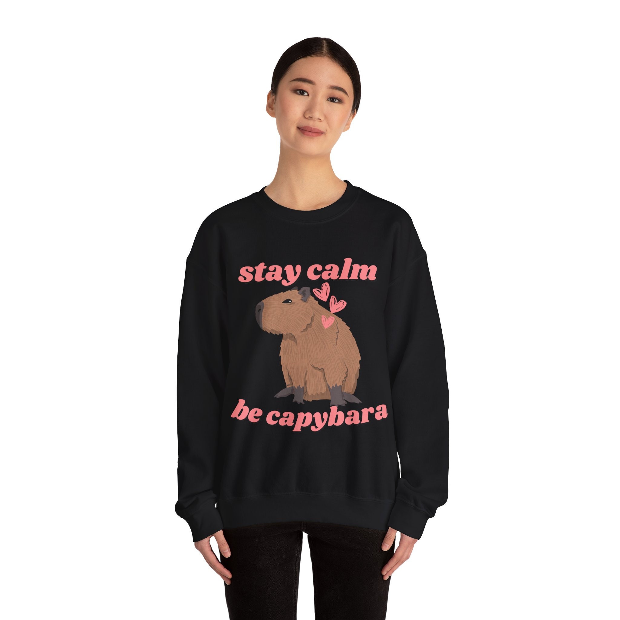 Stay Calm Be Capybara Funny Meme Crewneck, Cool Capybara Crewneck ...