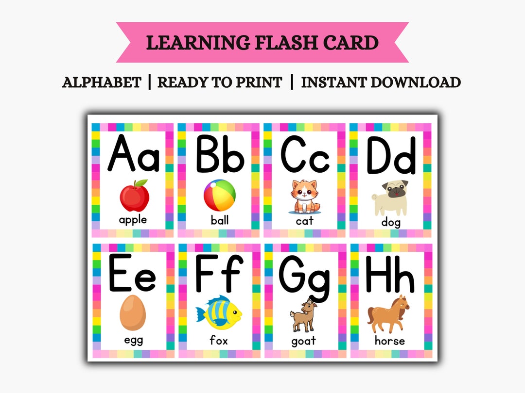 Printable Alphabet Flash Card, 26 Abcs Flashcard, Kids Educational Card ...