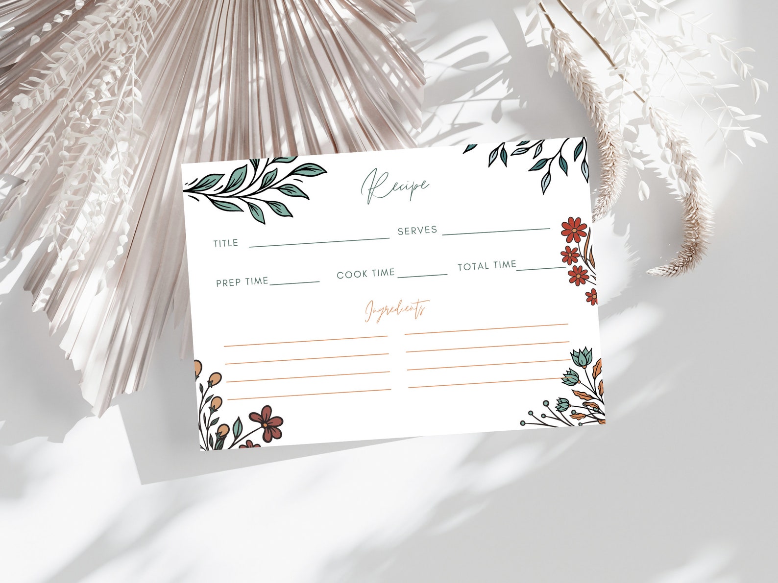 Floral Recipe Card Template: Editable & Printable (PDF File) - Etsy