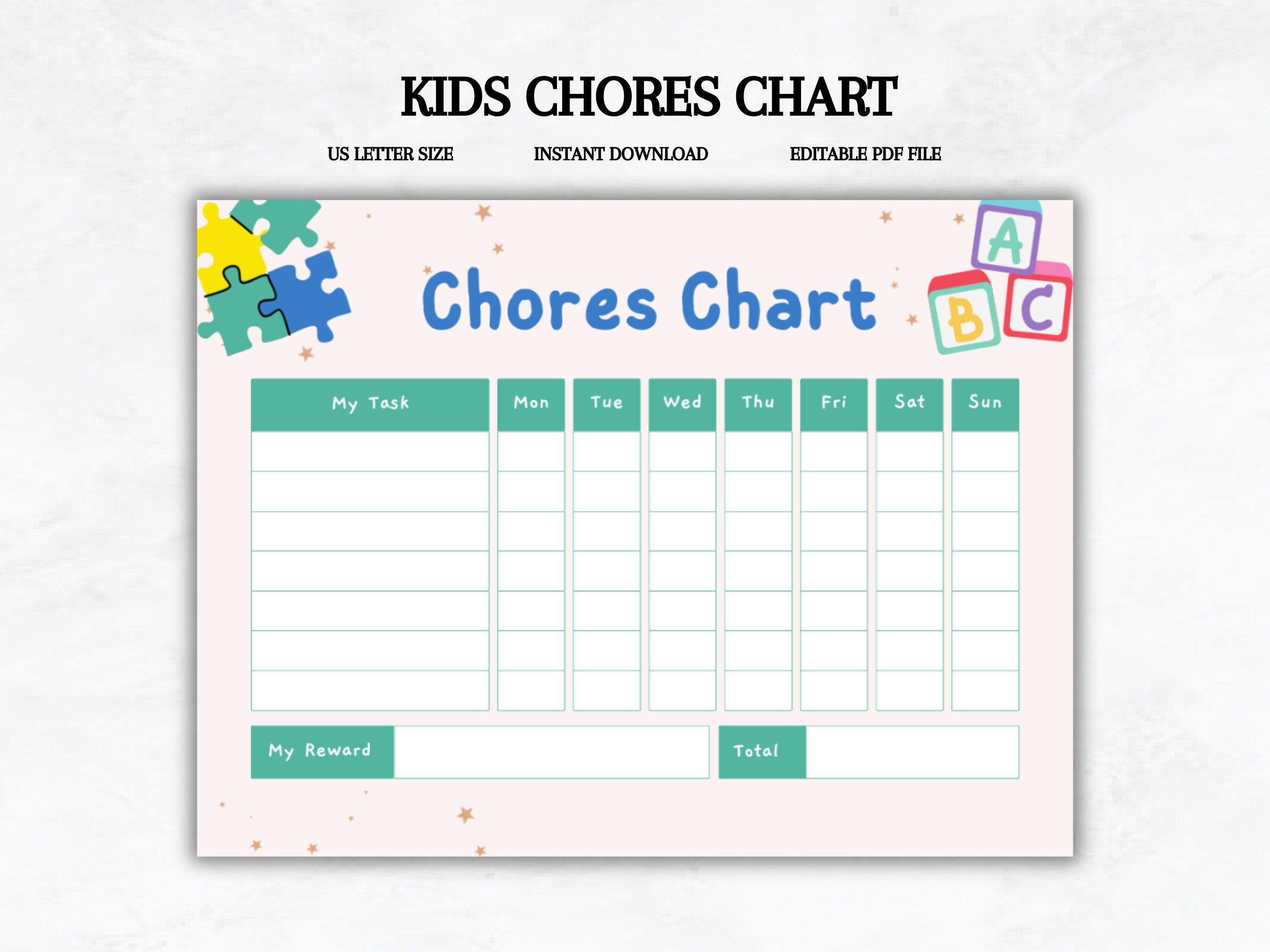 Editable Kid's Chore Chart: Canva Template (PDF File) - Etsy
