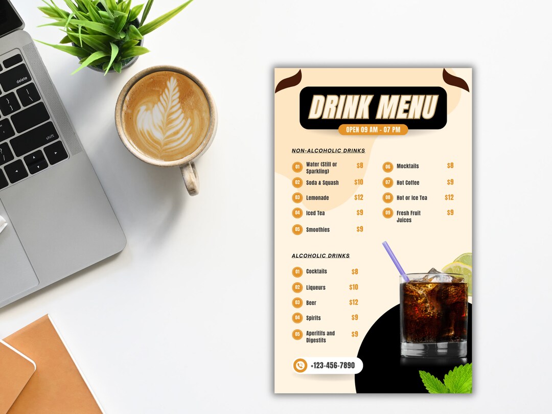 Editable Drink Menu, Restaurant Menu, Editable Template, Cuisine ...