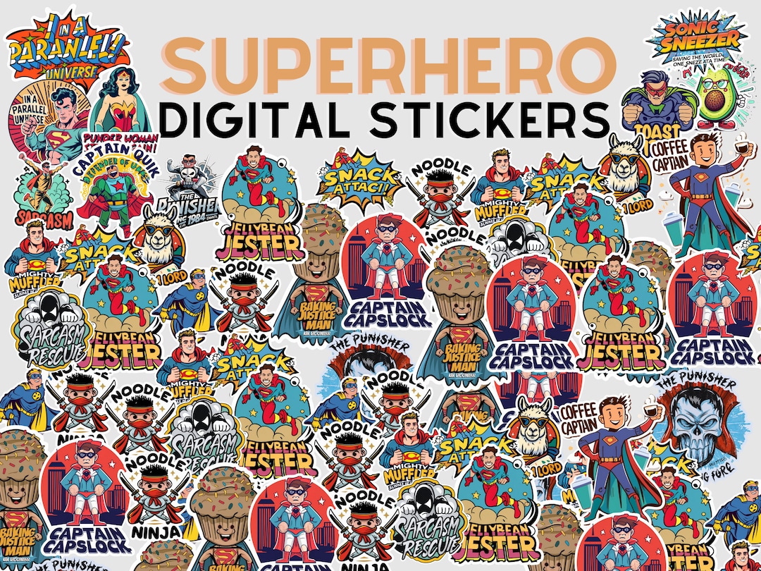 SUPERHERO DIGITAL STICKERS| Digital Stickers for Superhero| Bundle Pack ...