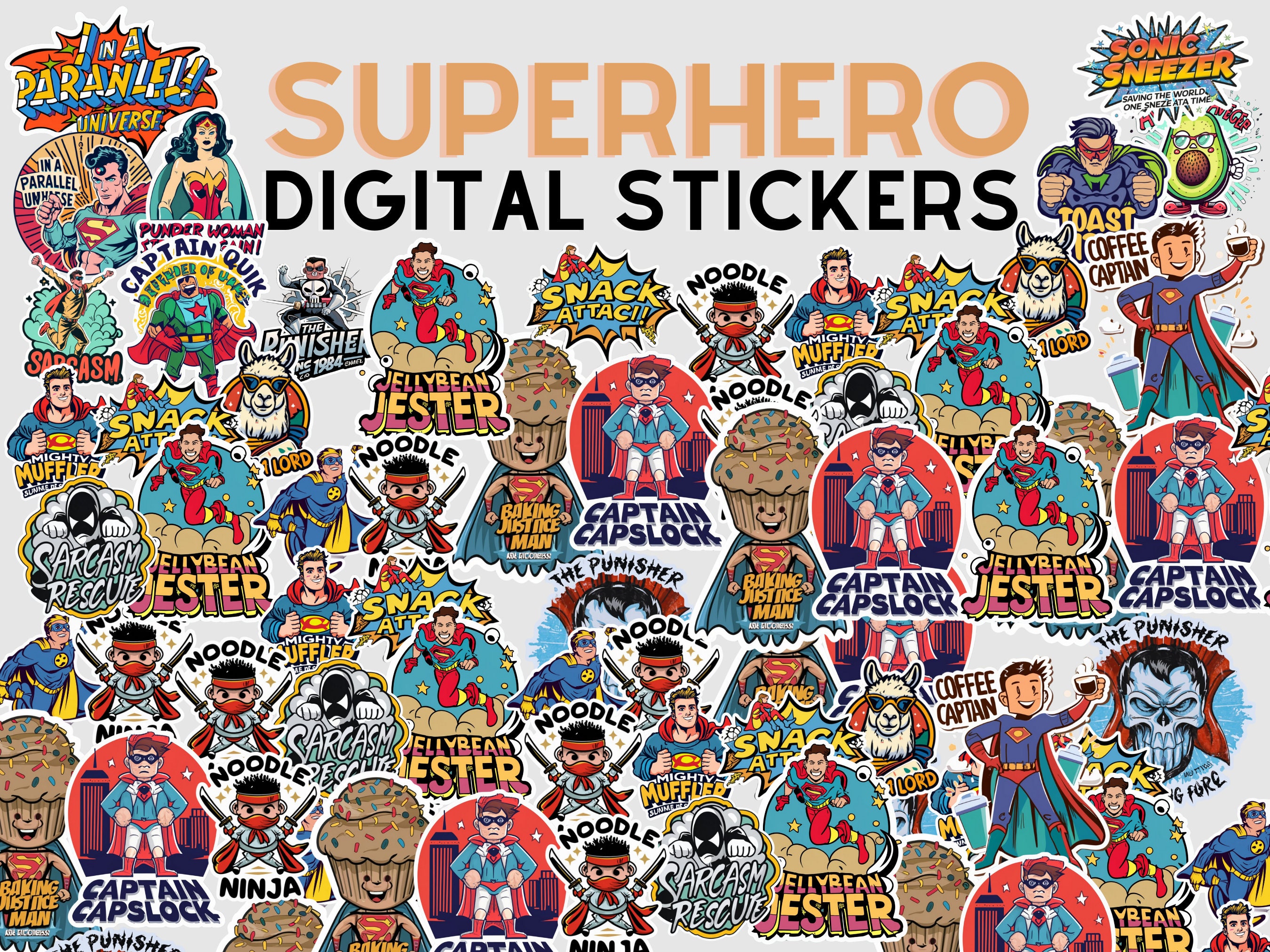 SUPERHERO DIGITAL STICKERS| Digital Stickers for Superhero| Bundle Pack ...