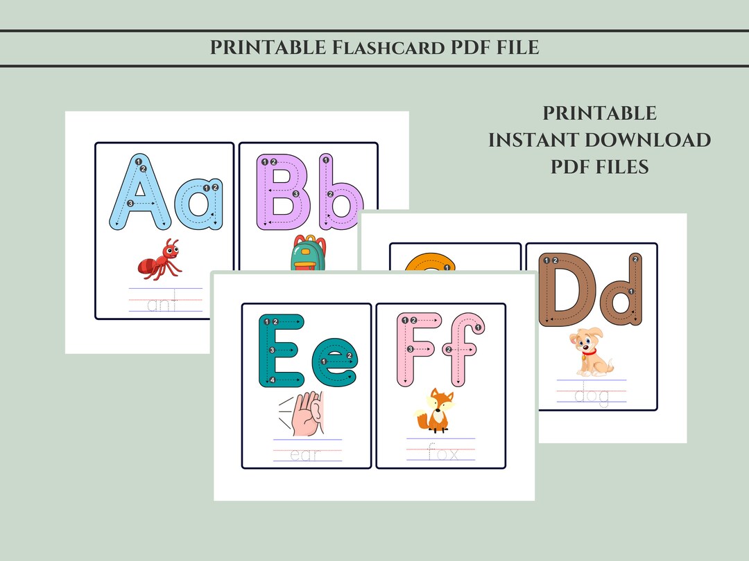 Printable Alphabet Flash Cards: Kids Learning, Preschool Education (PDF ...