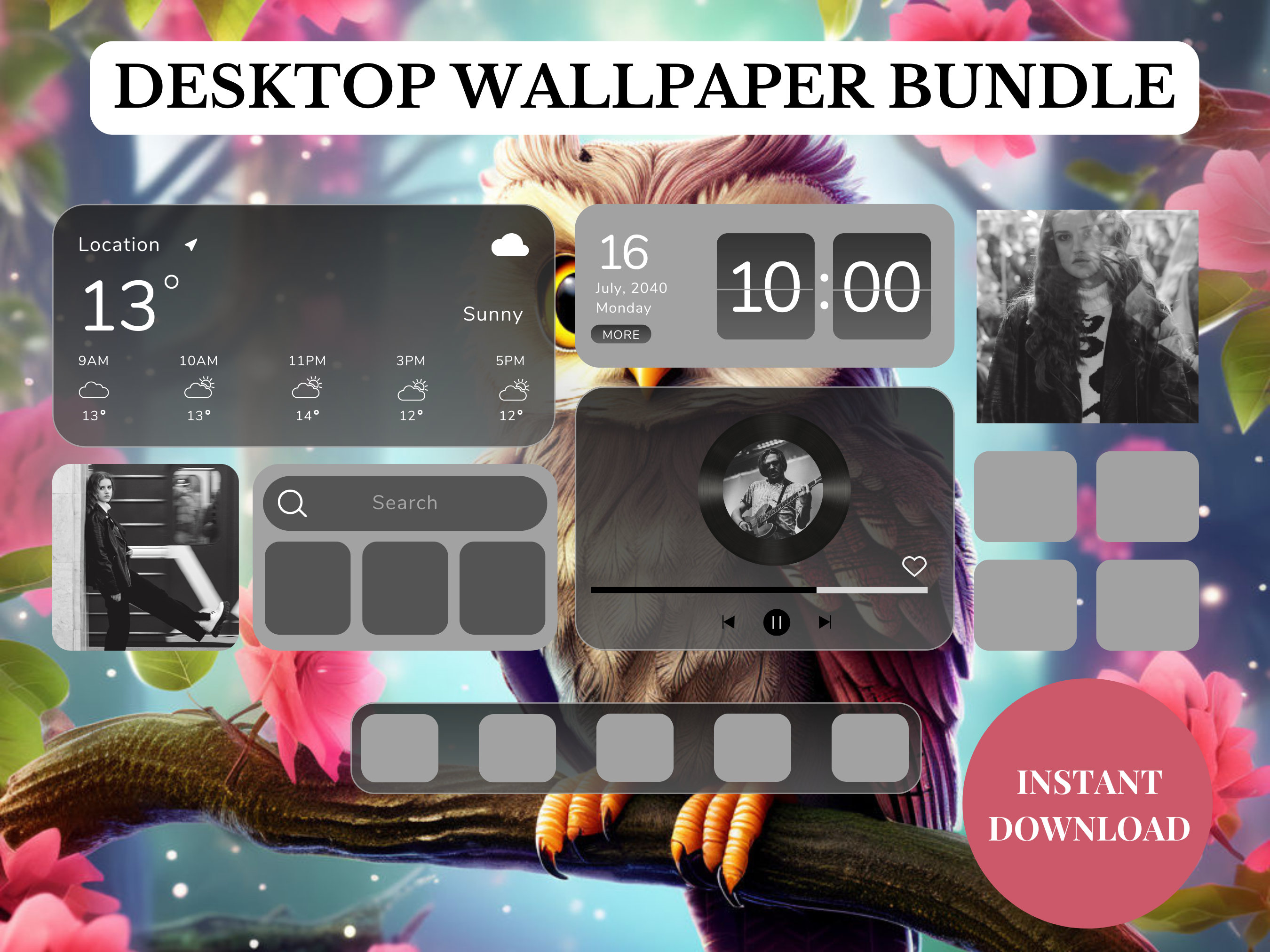 Desktop Wallpaperenchanted Owl Wallpaper Wallpaper Bundle Digital ...