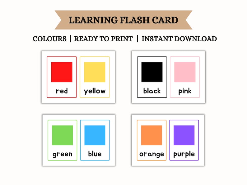 Printable Colour Flash Card, Red, Yellow, Blue Colour Flashcard, Kids ...