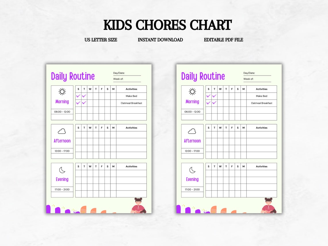 Editable Kid's Chore Chart Canva Template, Digital Kid's Chore Chart ...