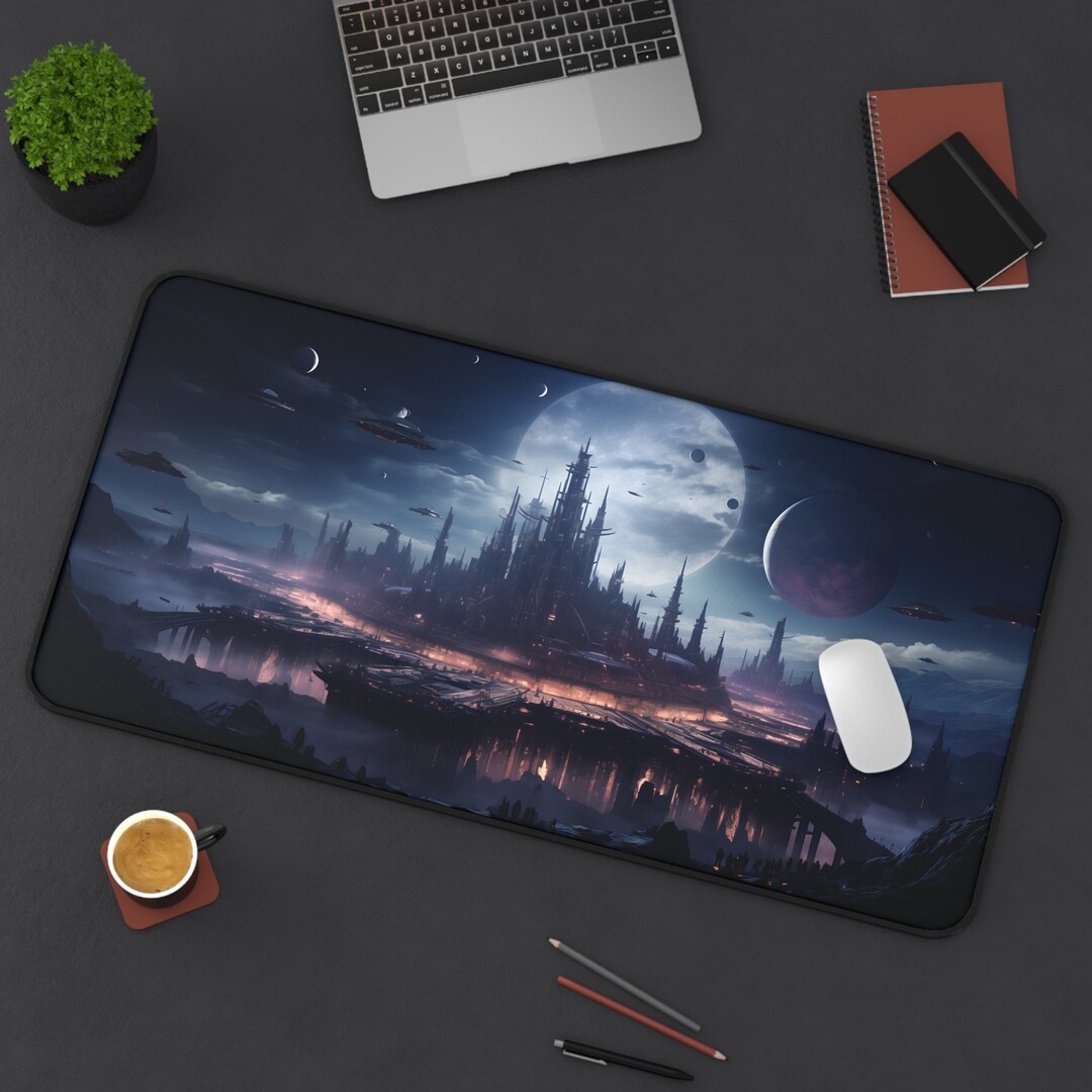 Futuristic City Desk Mat Cyberpunk Space Exporation Computer Mat Urban ...