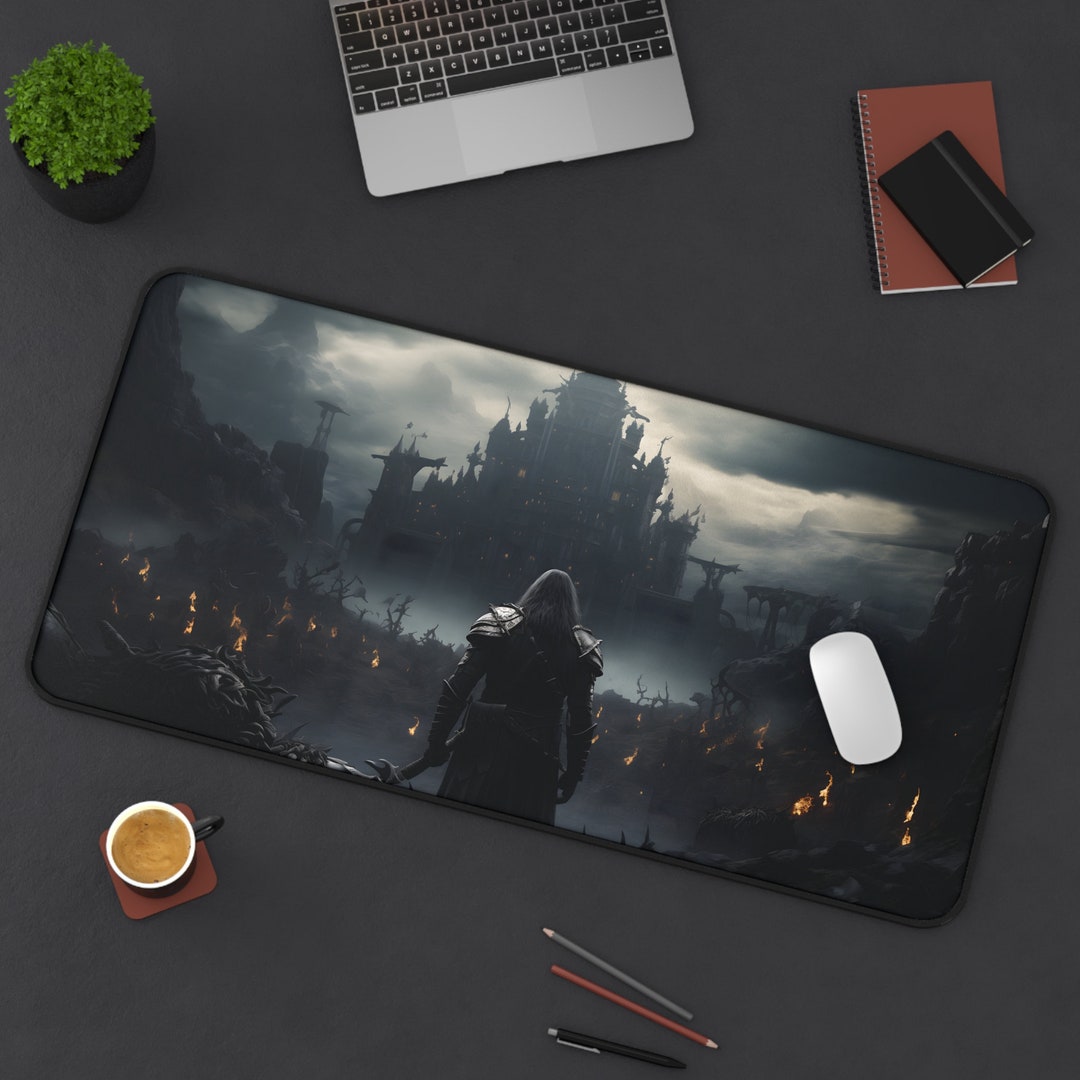 Horror Desk Mat, Apocalyptic Scene Underworld Warrior Witcher Cleric D ...