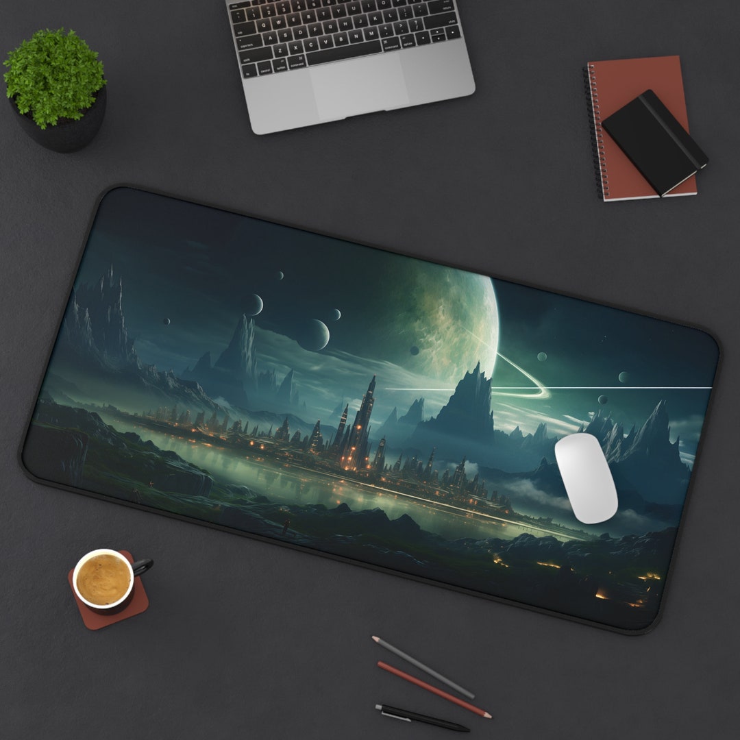Futuristic City Desk Mat Cyberpunk Space Exporation Computer Mat Urban ...