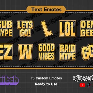 Custom Gold Text Emotes for Twitch/custom Emotes Pack/15 Emote Bundle ...