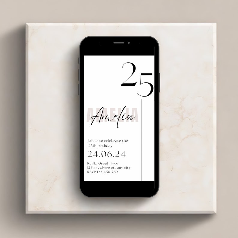 Twenty Five 25th Birthday Invitation Template, Elegant Birthday ...