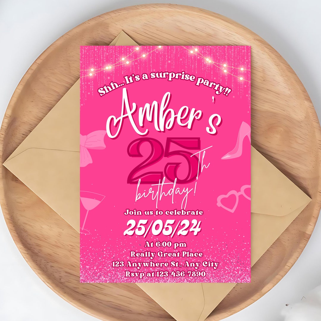 Girly Birthday Invitation, Surprise Party Invitation, 25th Birthday ...