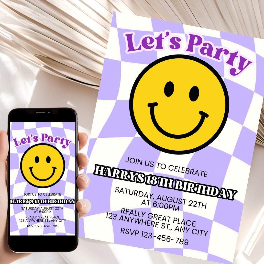 Smile Face Birthday Invitation Template, Happy Face, Modern Happy Party ...
