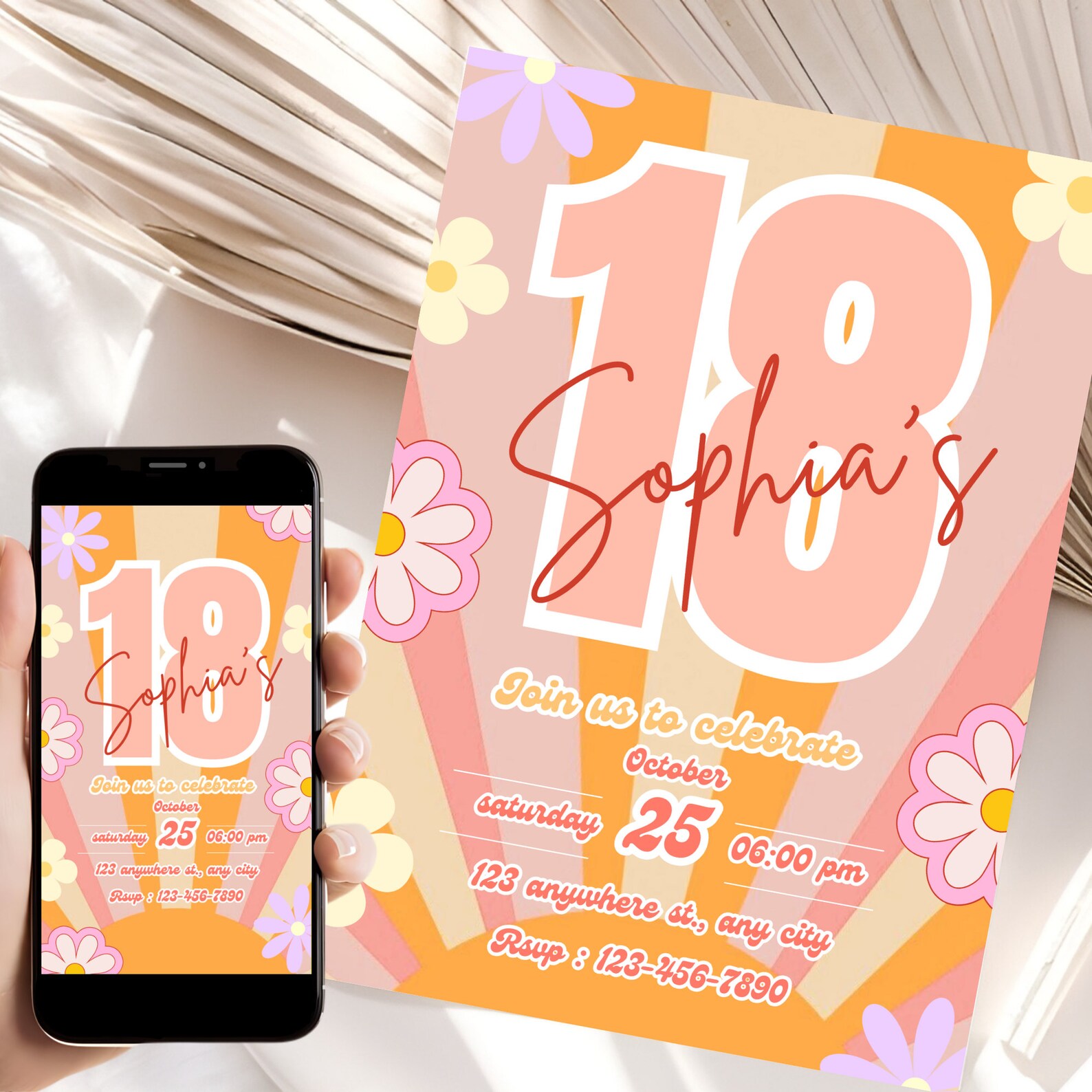Groovy Birthday Invitation, Retro Invitation, Groovy Sun, Funcky Retro ...